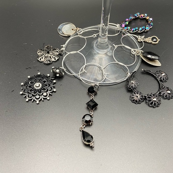 Kitchen | Set Of 8 Unique Blackthemed Wine Charms Made From Upcycled ...